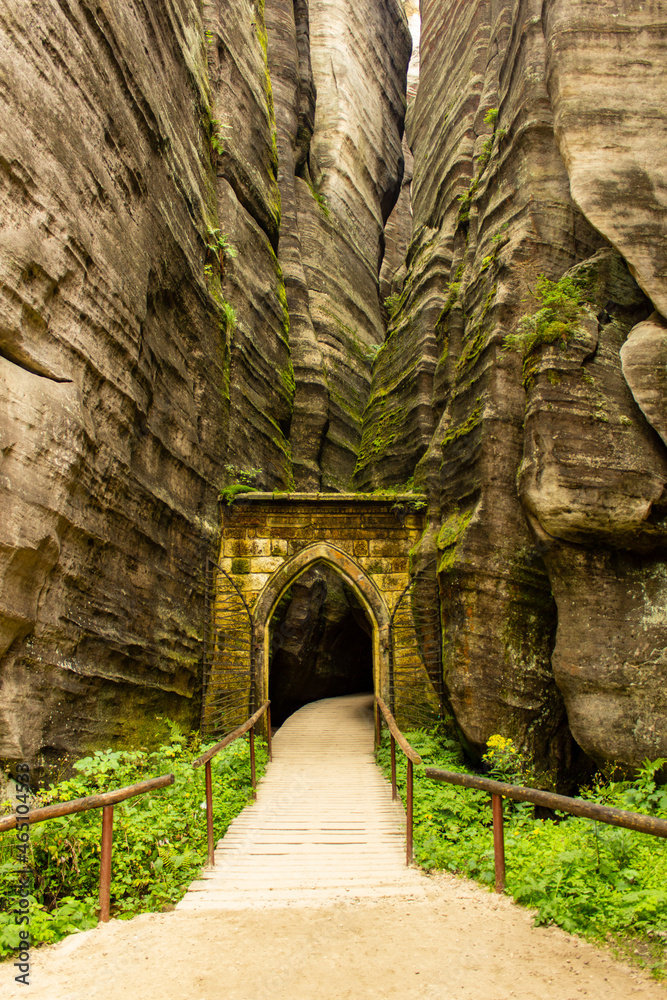 Entrance gate Gotická brána at the Adršpach-Teplice Rocks, a unique ...