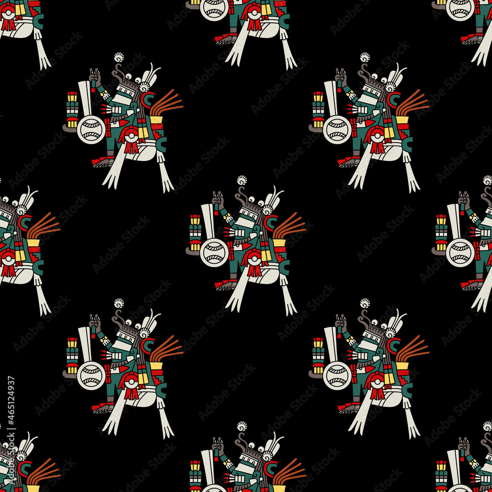Seamless ethnic pattern with ancient Mexican gods of Aztec Indians ...