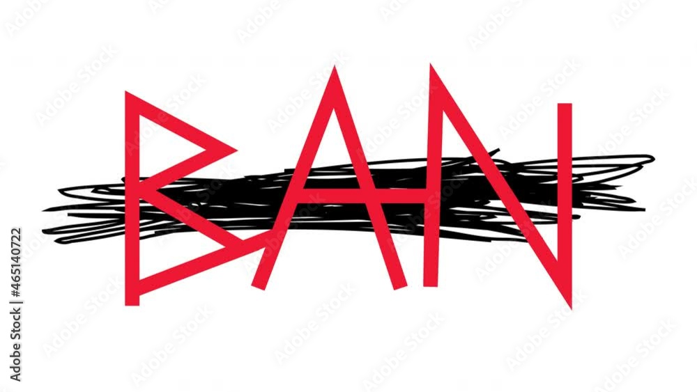 Ban sign animation with a strikethrough one line on a white background ...