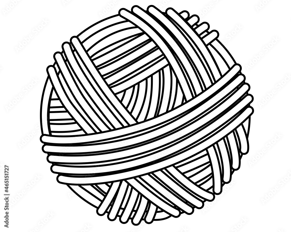 Ball of yarn for knitting - vector linear illustration for coloring. A ...