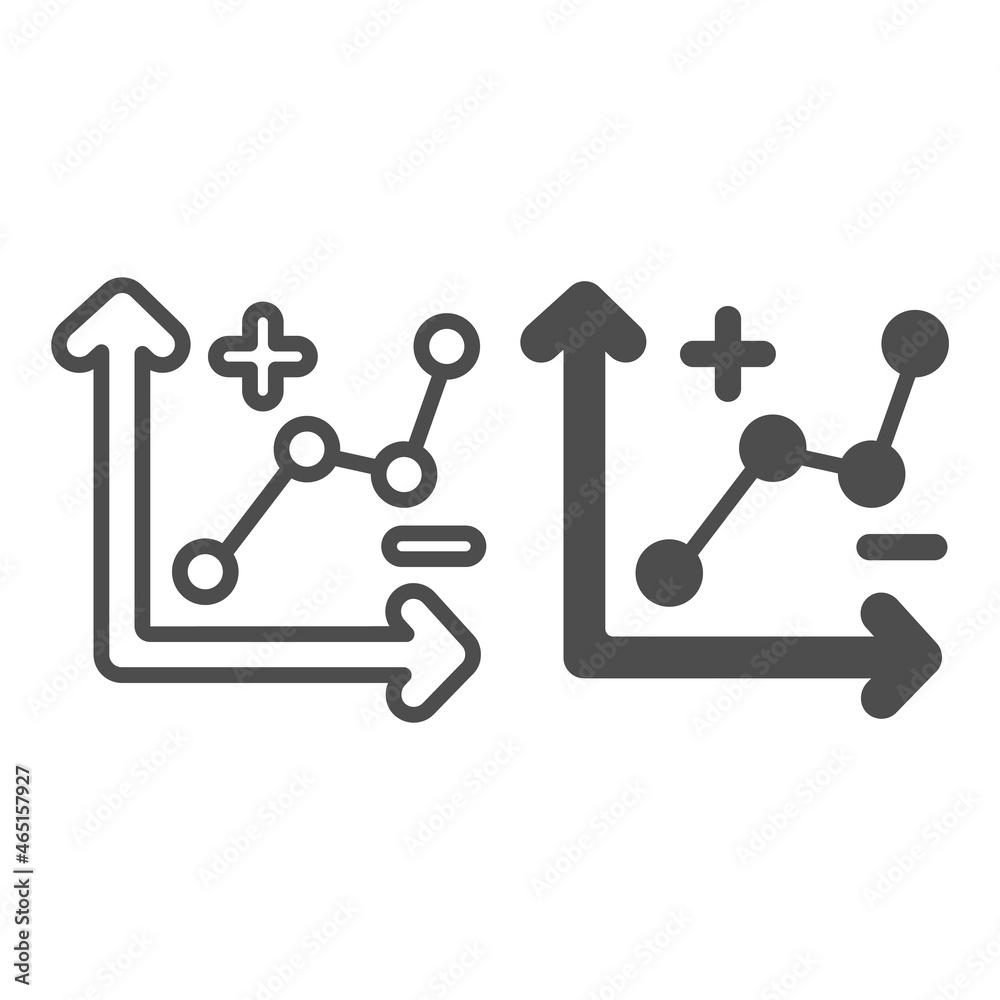 Growth graph with curve, points, plus and minus line and solid icon ...