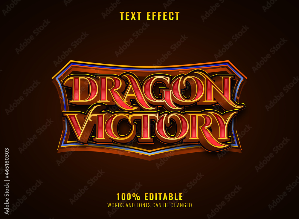 Vetor de fantasy golden red dragon victory medieval rpg game logo text ...