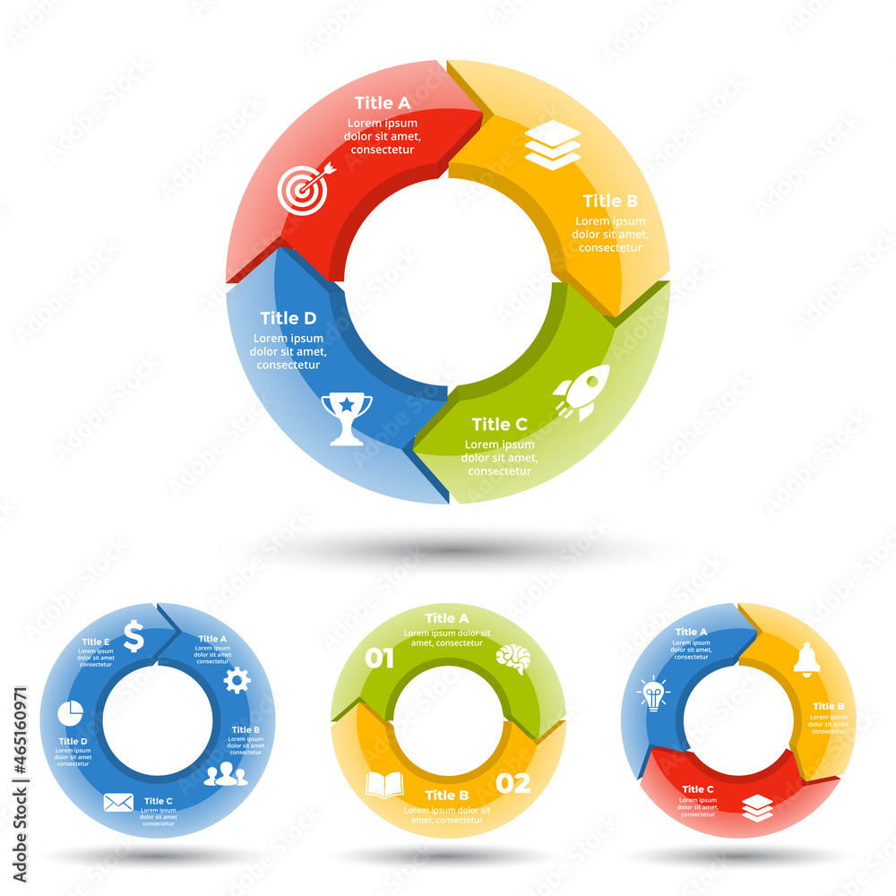3D Circle Arrows Vector Infographic. Timeline with 1, 2, 3, 4 steps ...