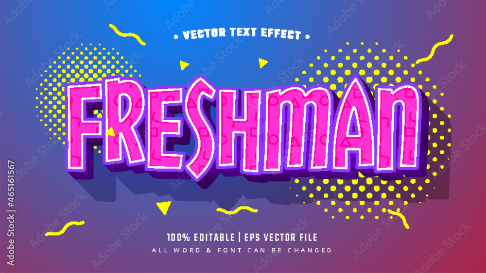 Freshman Vintage Retro 3d Text Style Effect. Editable illustrator text ...
