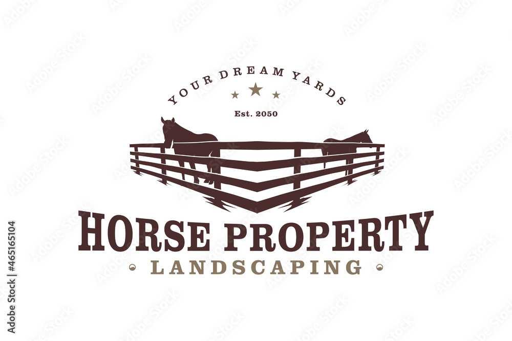 Horse silhouette behind wooden fence paddock for vintage retro rustic ...