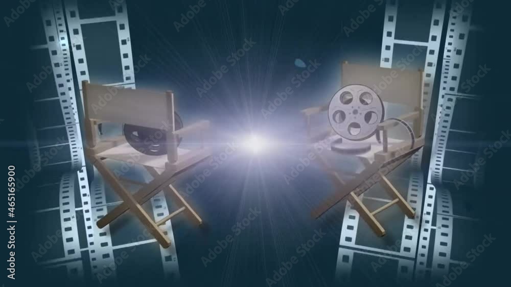 A HD background of a filming set.Director's Chair and Film Reel.Movie ...