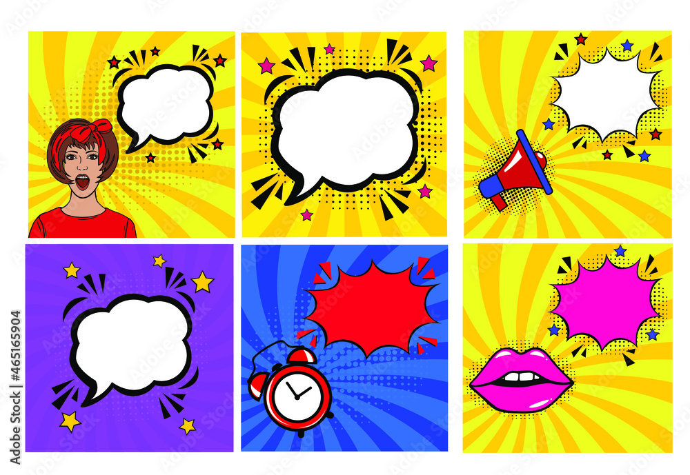 Dialogue balloon comic concentrated line. Retro comic blank speech ...