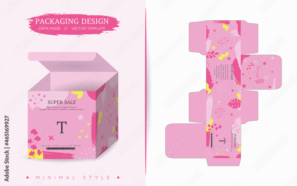 abstract pink minimal box packaging and mockup die cut template Stock ...