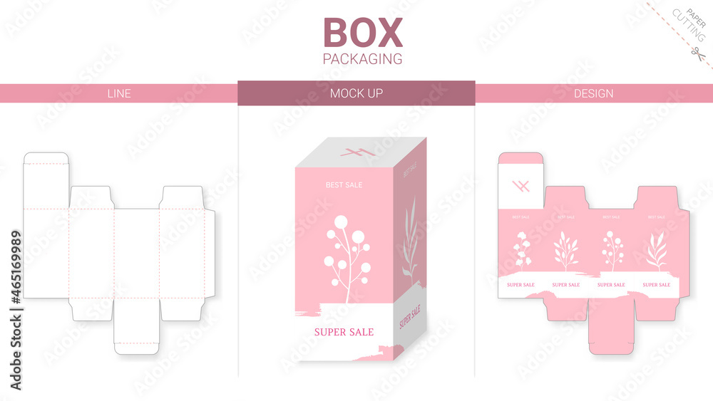 pink minimal Box packaging and mockup die cut template Stock Vector ...