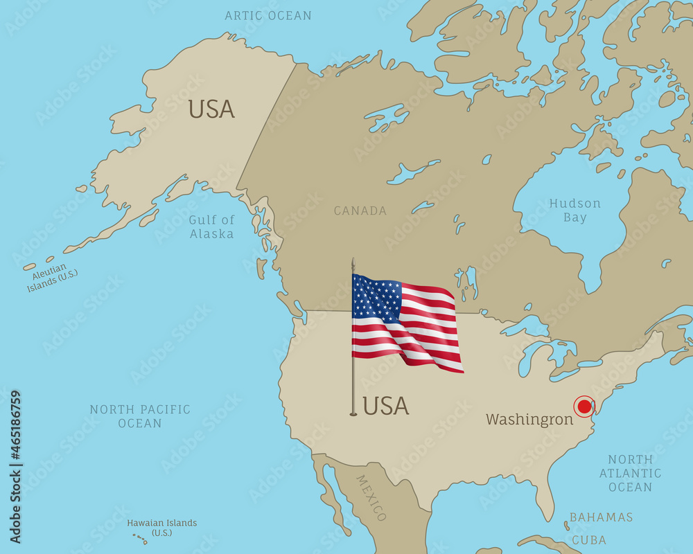 High detailed United States of America map with flag. Editable gray ...