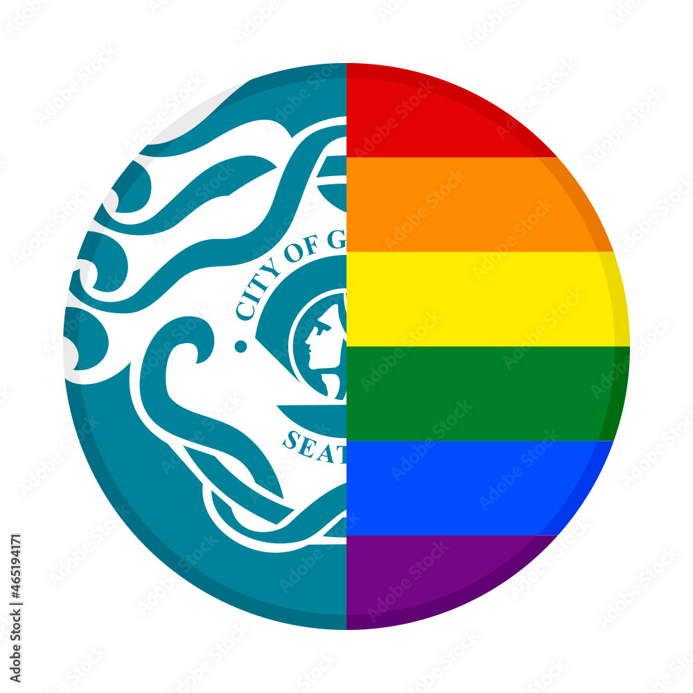 round icon with seattle and rainbow flags. vector illustration isolated ...