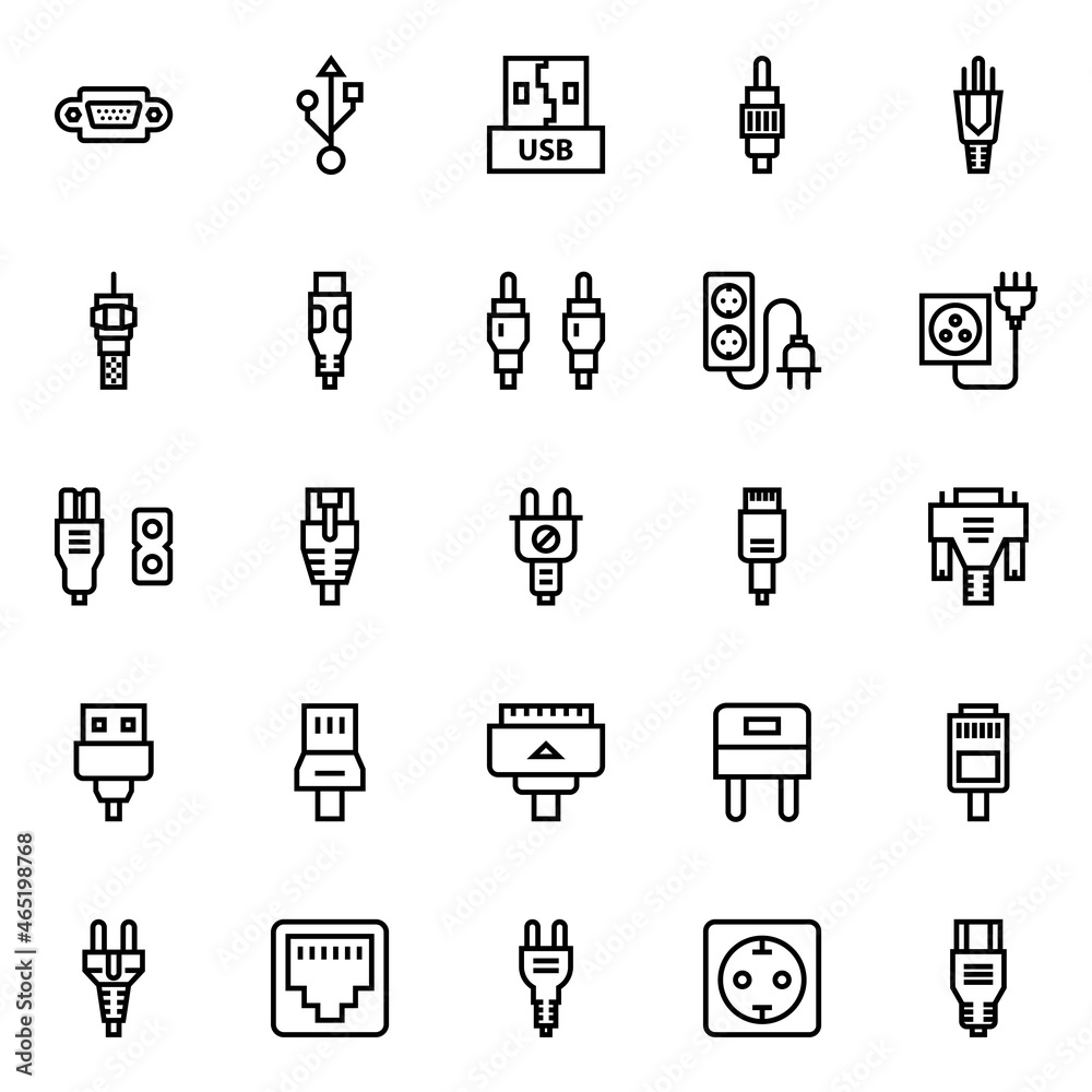 Outline icons for connectors and cables. Stock Vector | Adobe Stock