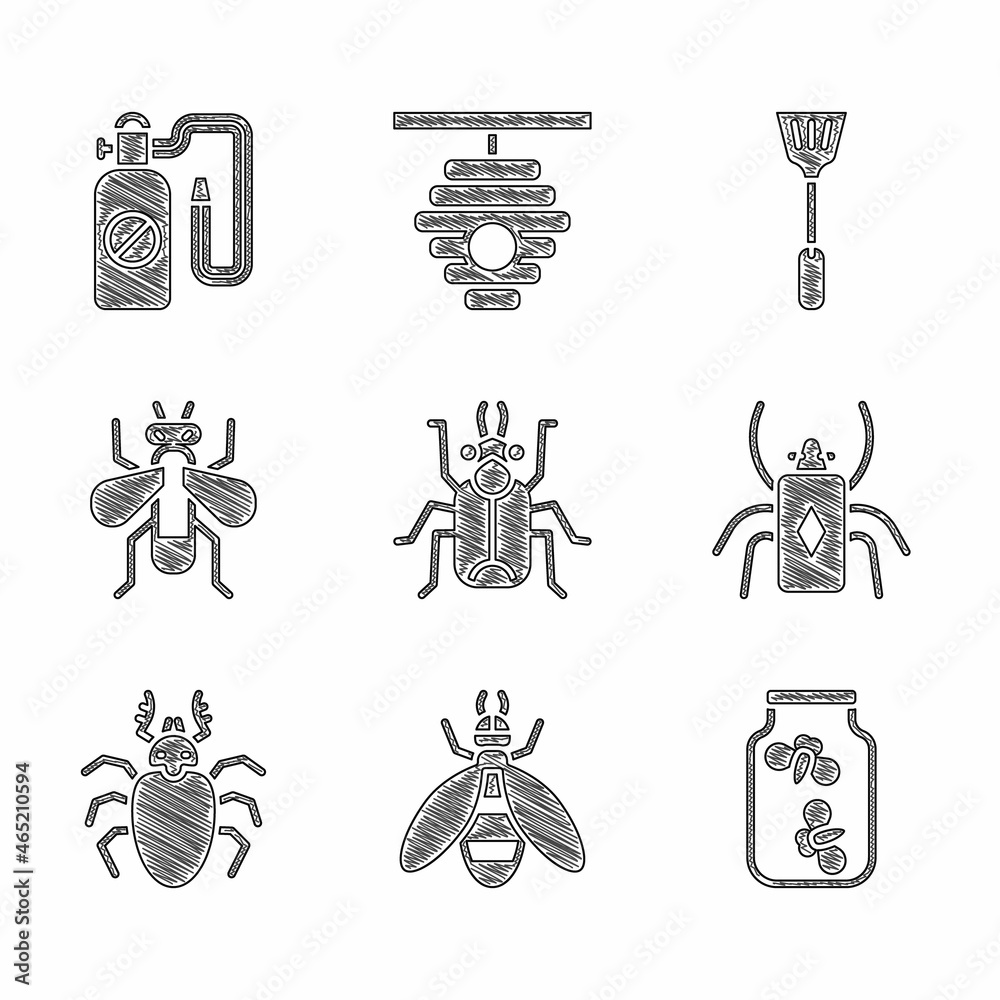 Set Beetle bug, Fireflies bugs in a jar, deer, Insect fly, Fly swatter ...