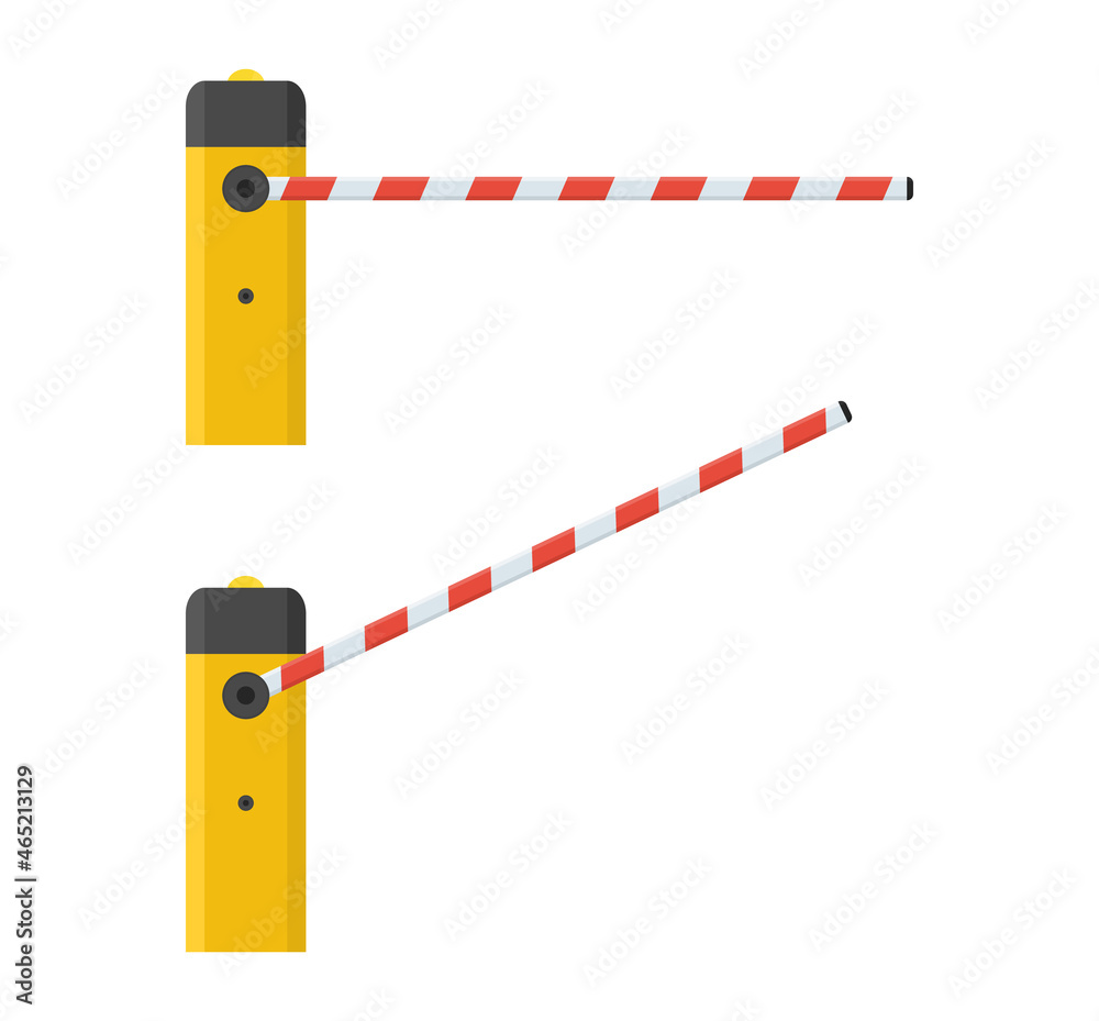 Barrier gate. Open and closed automatic barrier gate for parking of car ...