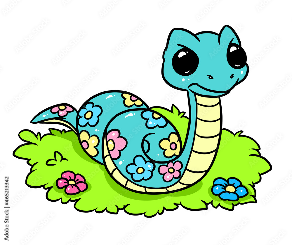 Little cute green snake character illustration cartoon Stock ...