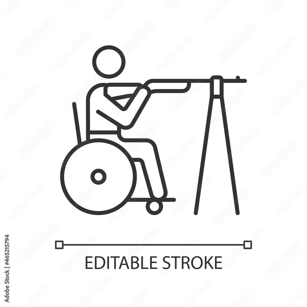 Vektorová grafika „Wheelchair shooting linear icon. Hitting targets ...