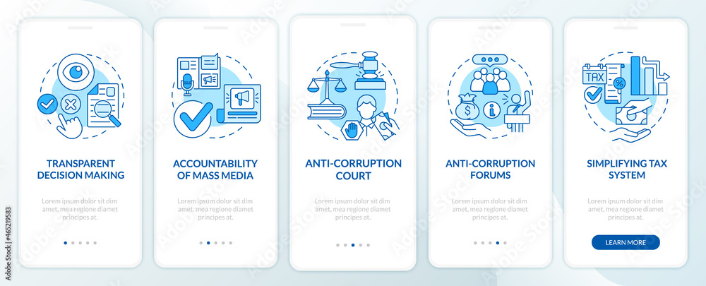 Fighting corruption onboarding blue mobile app page screen ...