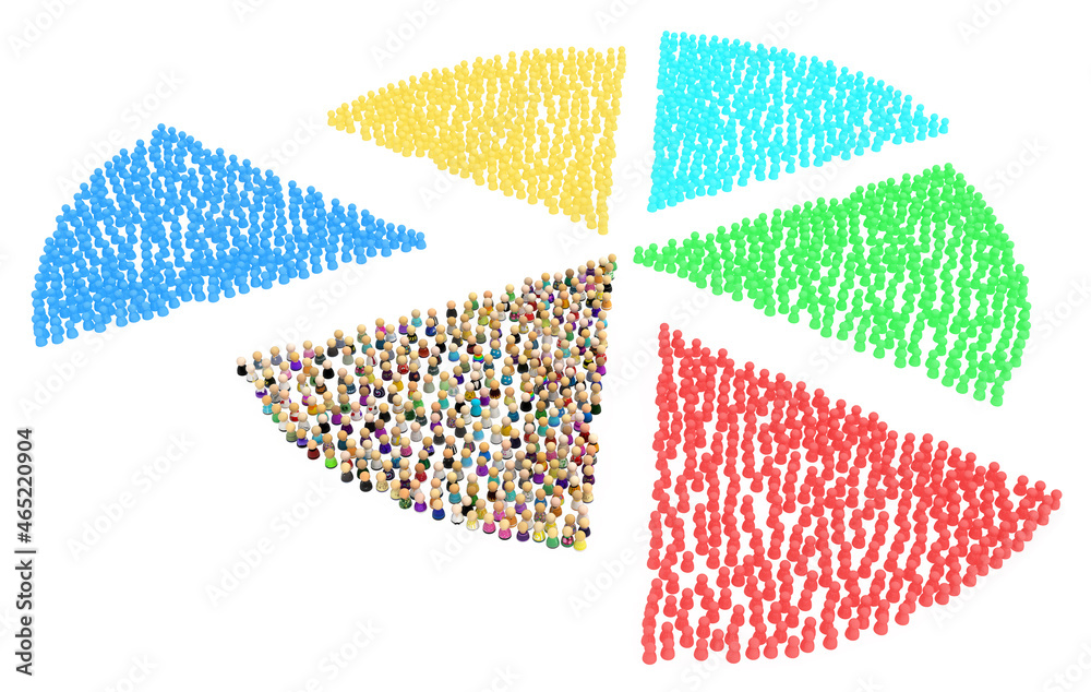 Cartoon Crowd, Pie Chart Slice Split Stock Illustration | Adobe Stock