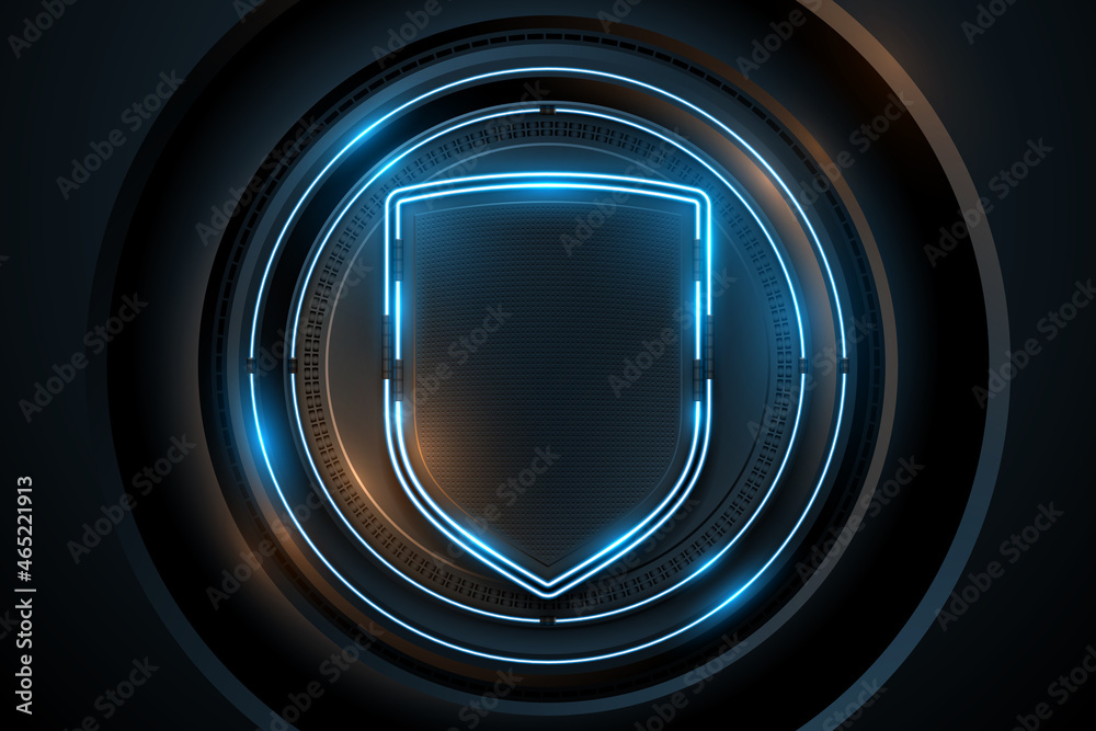 Shield template background with blue neon lights elements Stock Vector ...