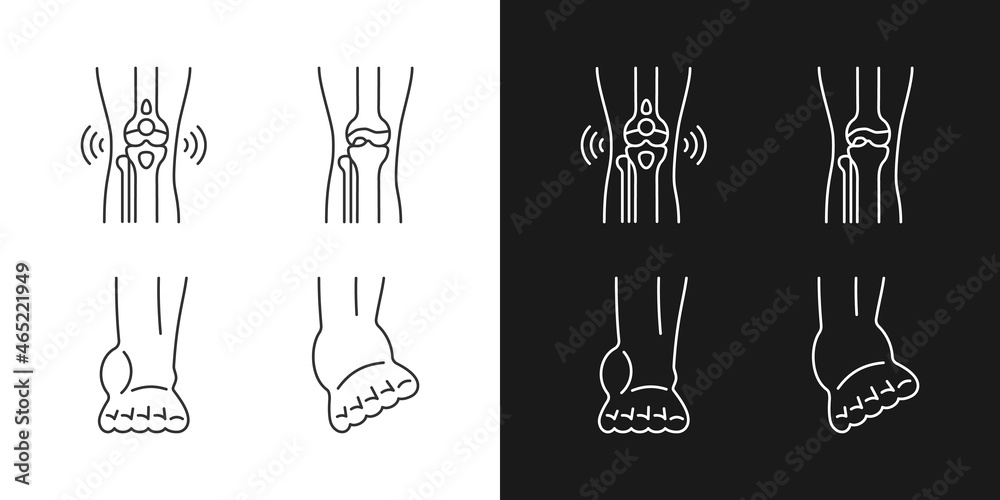 Arthritis leg pain linear icons set for dark and light mode ...