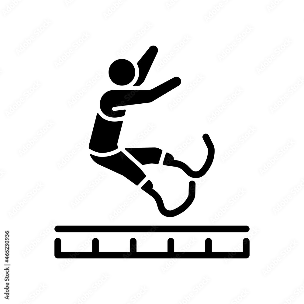Long jump black glyph icon. Athletes compete jumping for distance ...