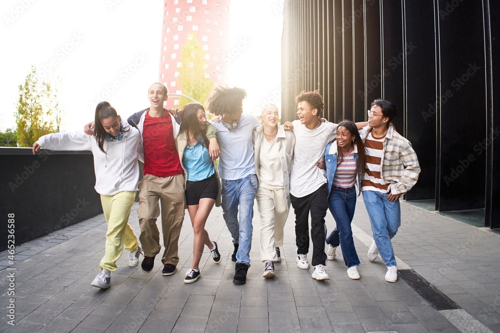 Group of young people having fun together. Happy students together at ...