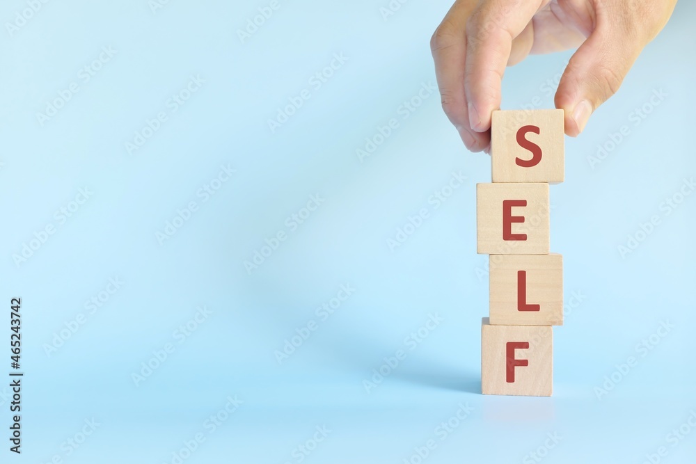 Building, completing self, fulfilment and development concept. Hand ...