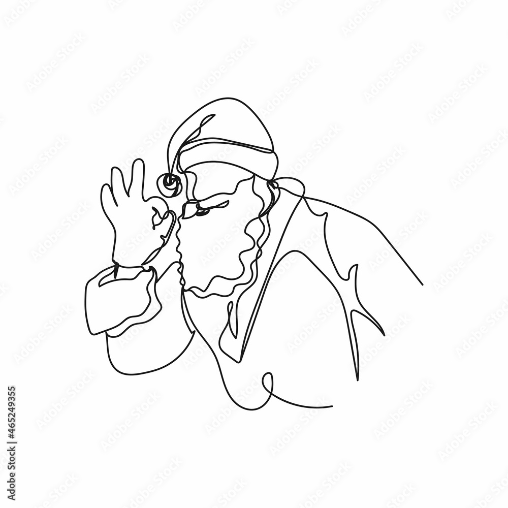 Vector continuous one single line drawing icon of santa claus christmas ...