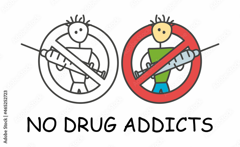 Funny vector stick man holding a syringe in children's style. No drugs ...