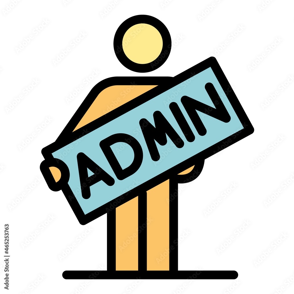 Man with the inscription admin icon. Outline man with the inscription admin vector icon color ...