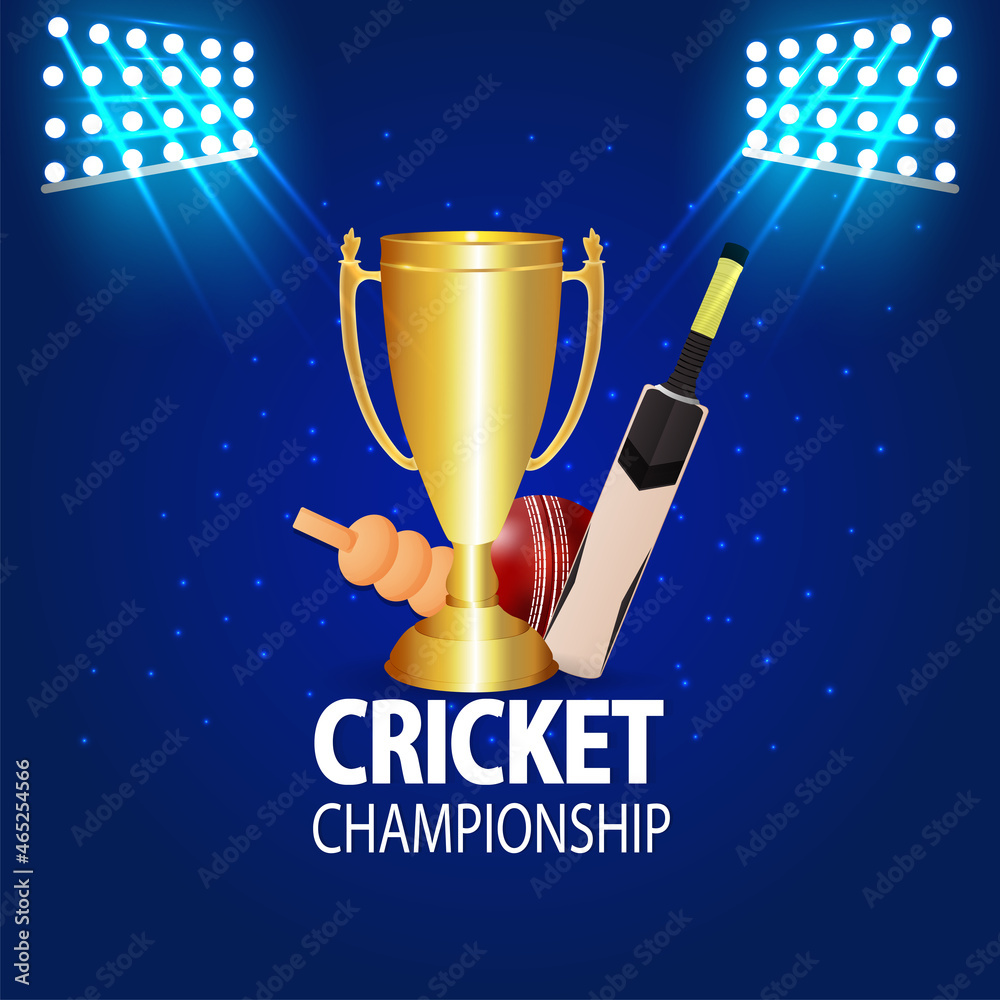 Cricket chqampionship tournament background with gold trophy Stock ...