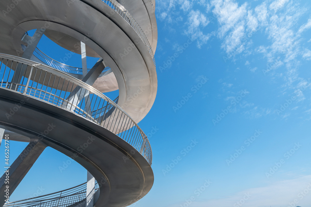 Geometric building structure of metal rotating stairs Stock Photo ...