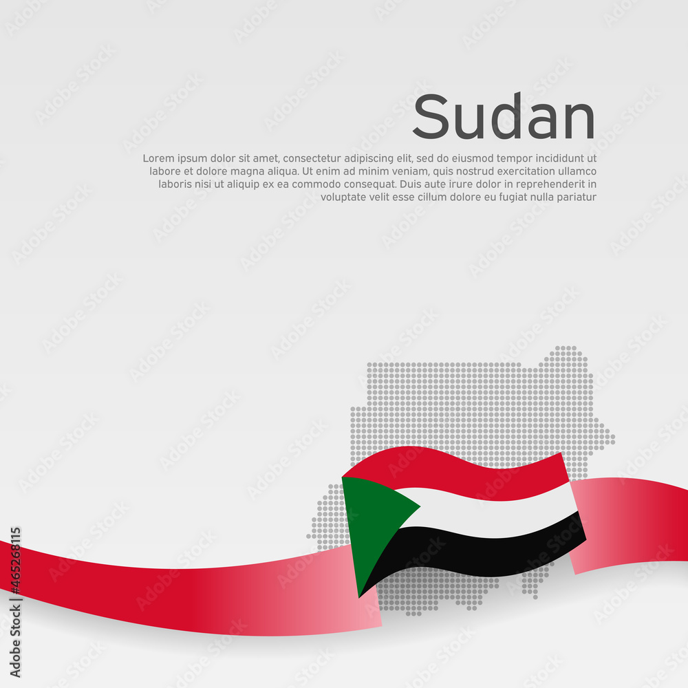 Sudan flag, mosaic map on white background. Wavy ribbon with the sudan ...
