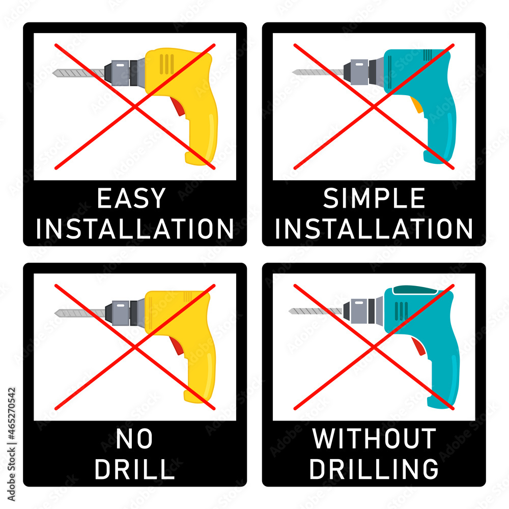 No drill, without drilling, easy installation, simple installation icon ...