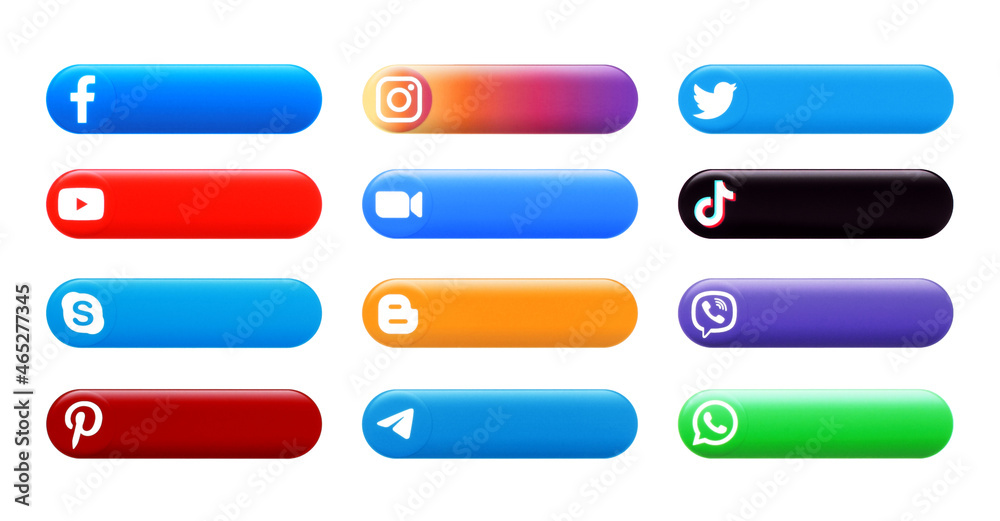 Set of volume buttons with popular apps logos: Facebook, Instagram ...