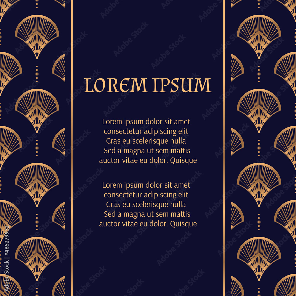 Art deco invite party template vector. Luxury vintage 1920s motif gold ...