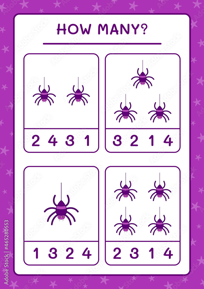 How many Spider, game for children. Vector illustration, printable ...