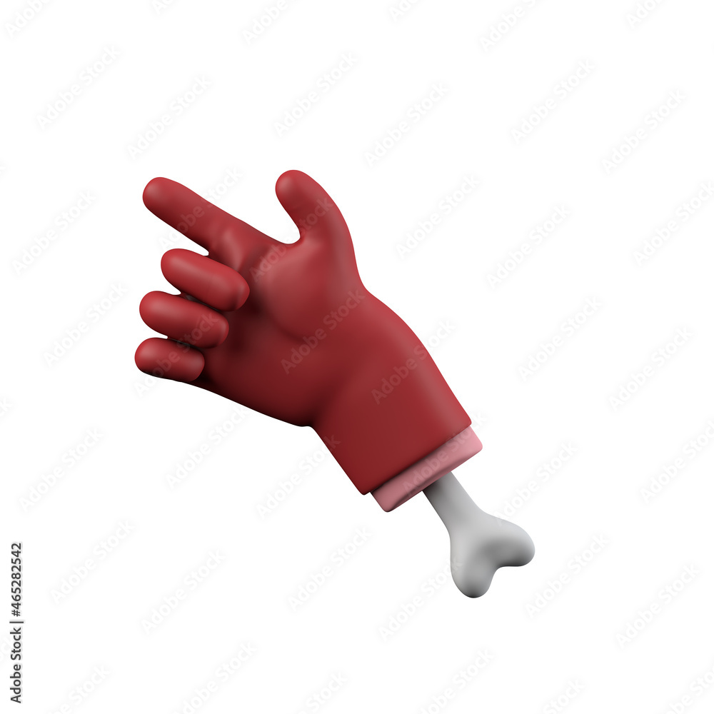 Cartoon red devil halloween pointing chopped off hand with bone. 3D ...