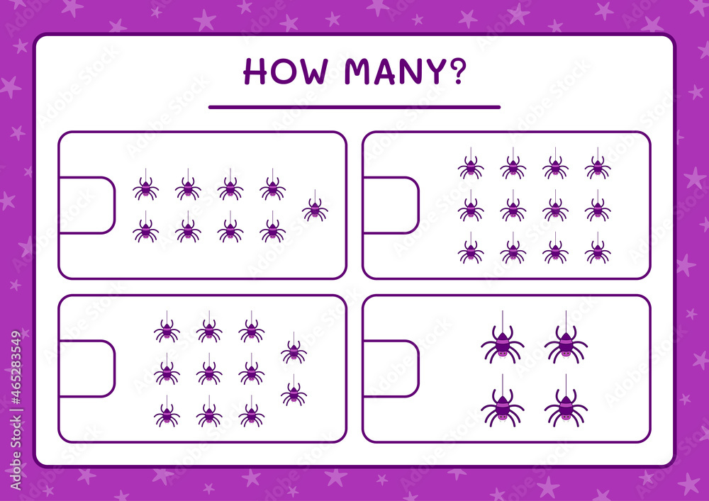 How many Spider, game for children. Vector illustration, printable ...