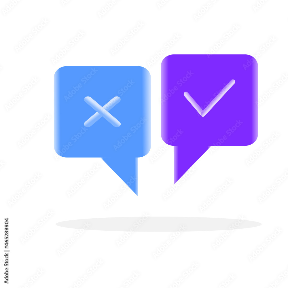 Survey reaction icon. Check and cross symbols. Speech bubble with ...