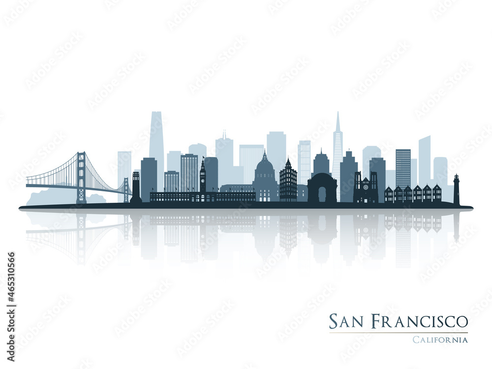 San Francisco skyline silhouette with reflection. Landscape San ...