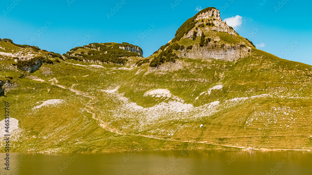 Beautiful alpine summer view with the Augstsee lake at the famous Loser ...