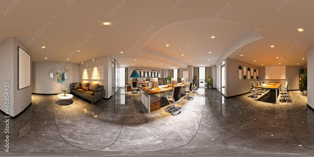 360 degrees office interior view, 3d render Stock Illustration | Adobe ...