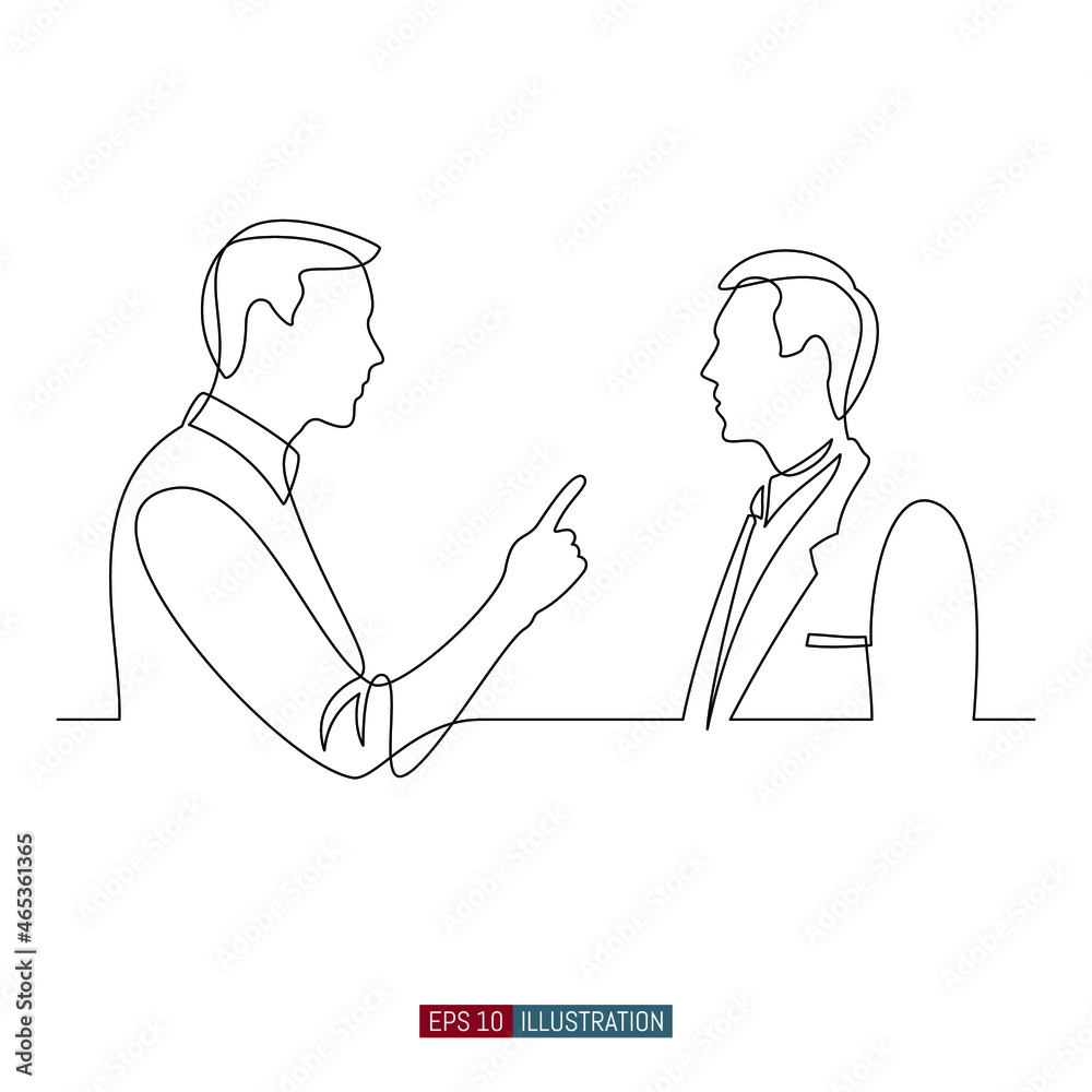 Continuous line drawing of Dialogue of two men. The boss and the ...