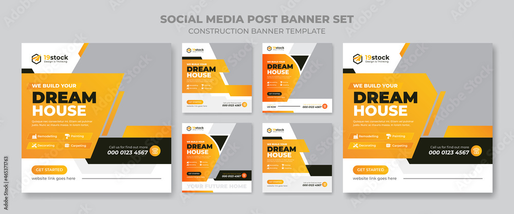 Set Of Construction renovation promotion social media post and web ...