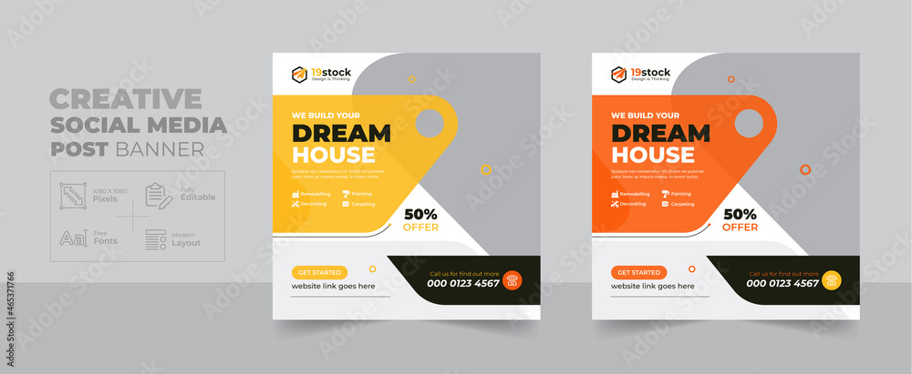 Construction renovation promotion social media post and web banner ...