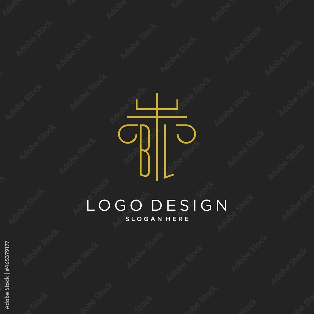 BL initial with monoline pillar logo style, luxury monogram logo design for legal firm Stock ...