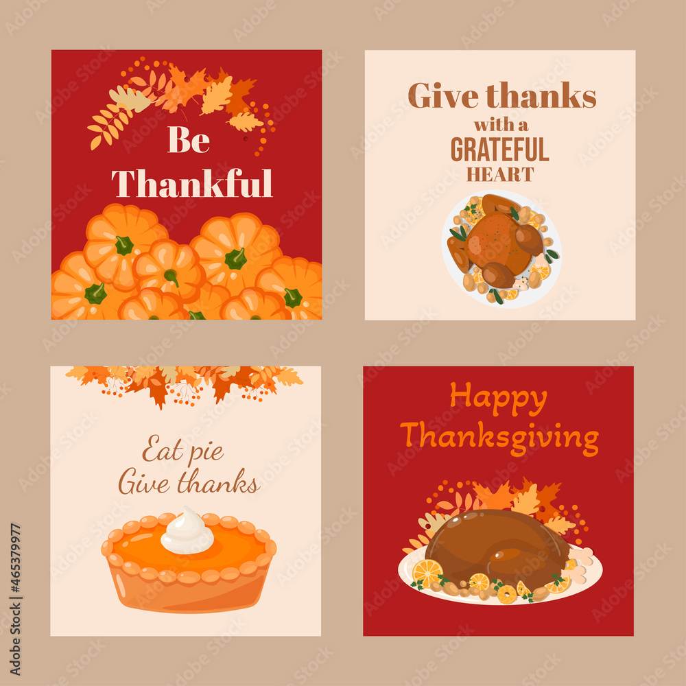 Instagram posts templates. Turkey, pumpkin pie, pumpkins and snacks ...