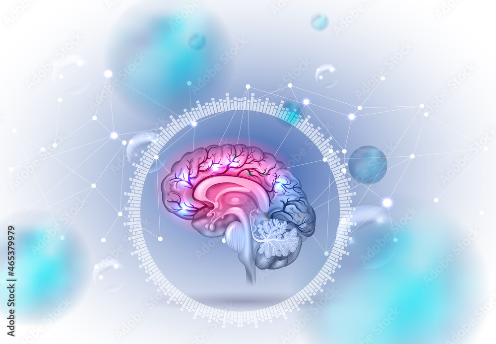 Human brain health concept illustration on an abstract scientific ...