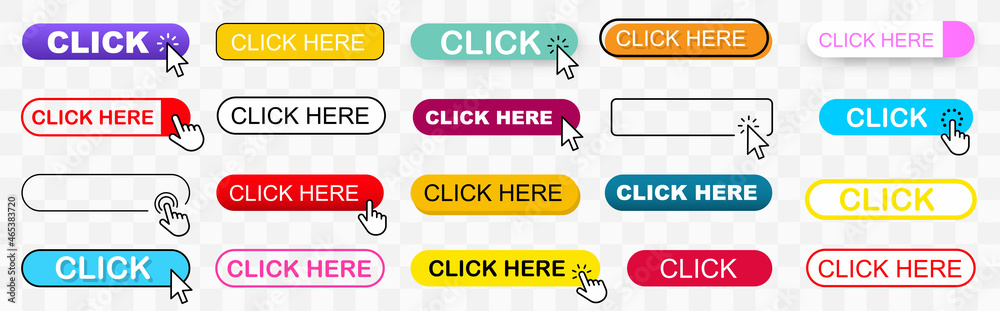 Click web buttons collection. Click Here Button with Click cursor ...